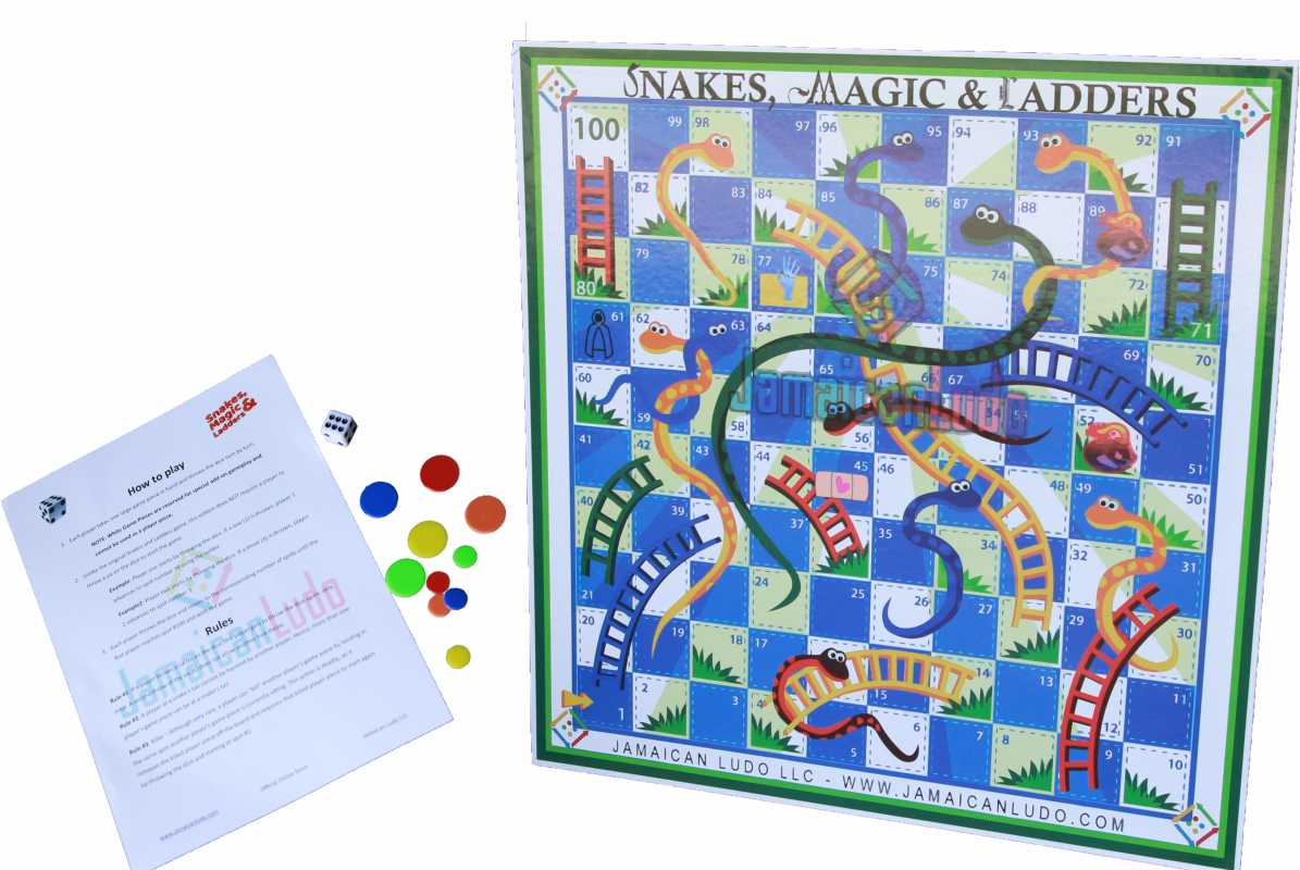 Snakes Magic & Ladders Board Game for Kids Teens and Adults – Jamaican Ludo